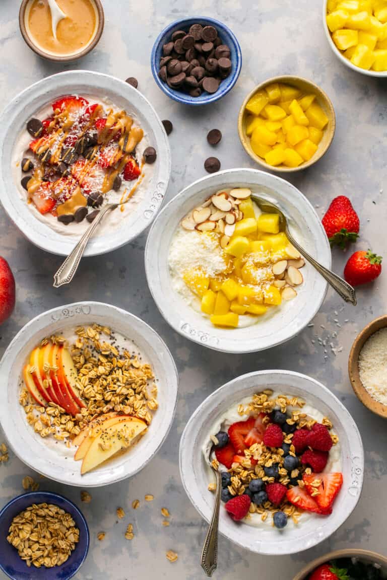 5 Minute High Protein Yogurt Bowls (4 ways) - Oh Snap Macros