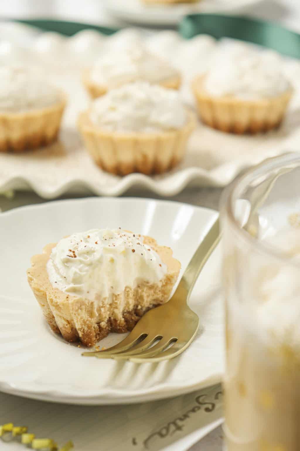 Mini Eggnog Cheesecakes with Graham Cracker Crust - Oh Snap Macros