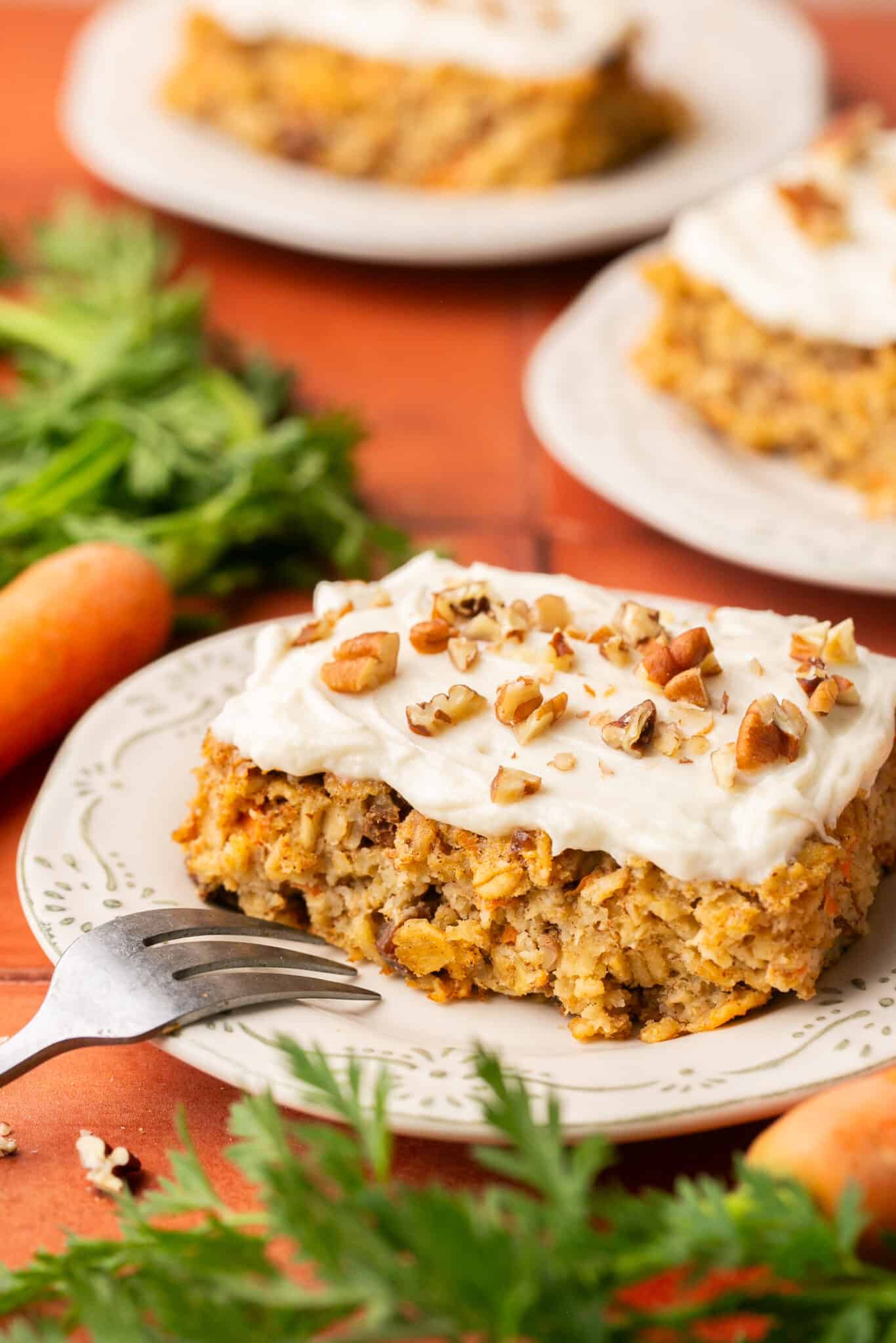 Carrot Cake Baked Oats with Protein Frosting - Oh Snap Macros
