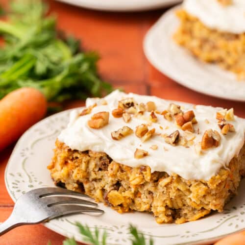 Carrot Cake Baked Oats with Protein Frosting - Oh Snap Macros