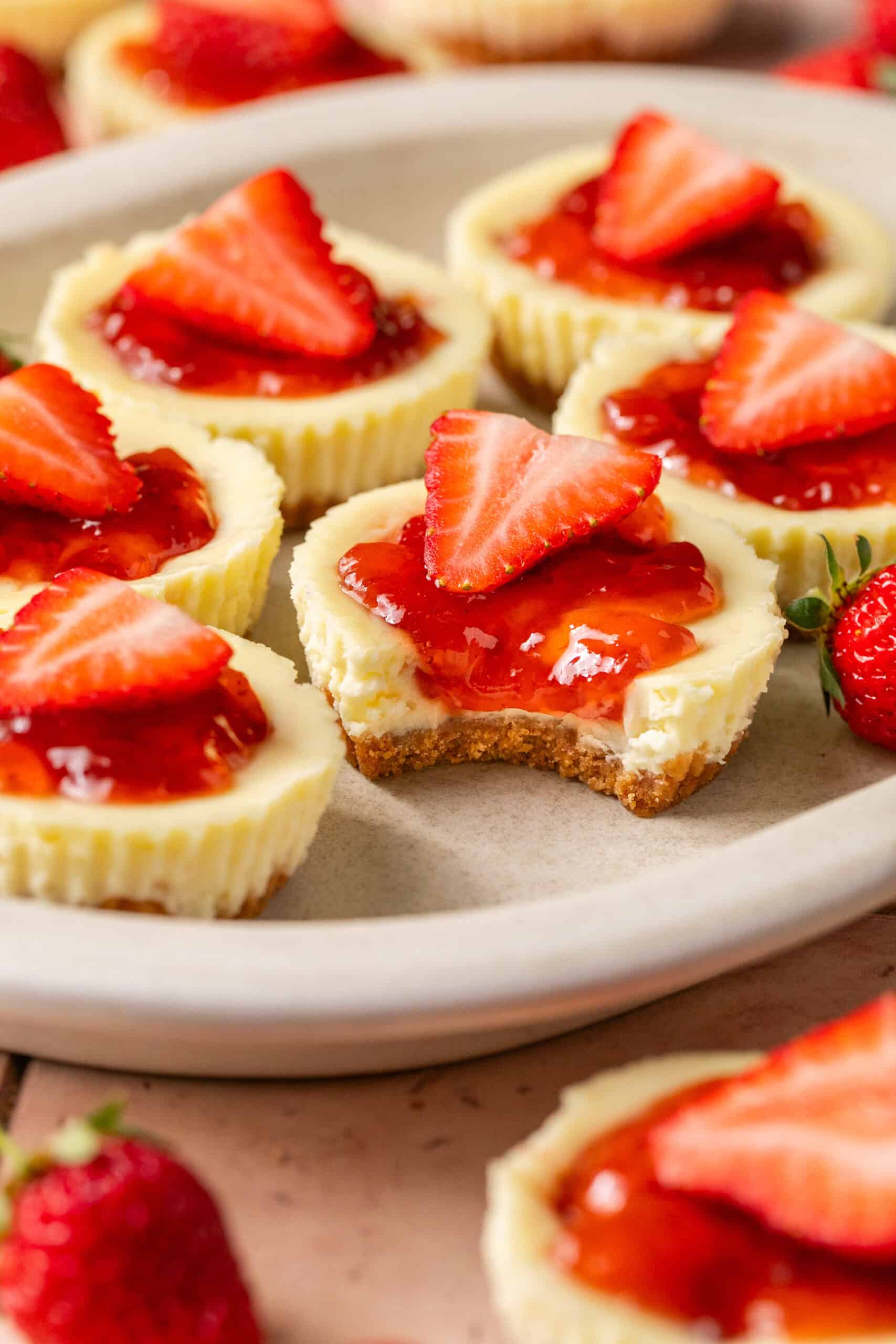 Mini Strawberry Cheesecakes with Greek Yogurt - Oh Snap Macros