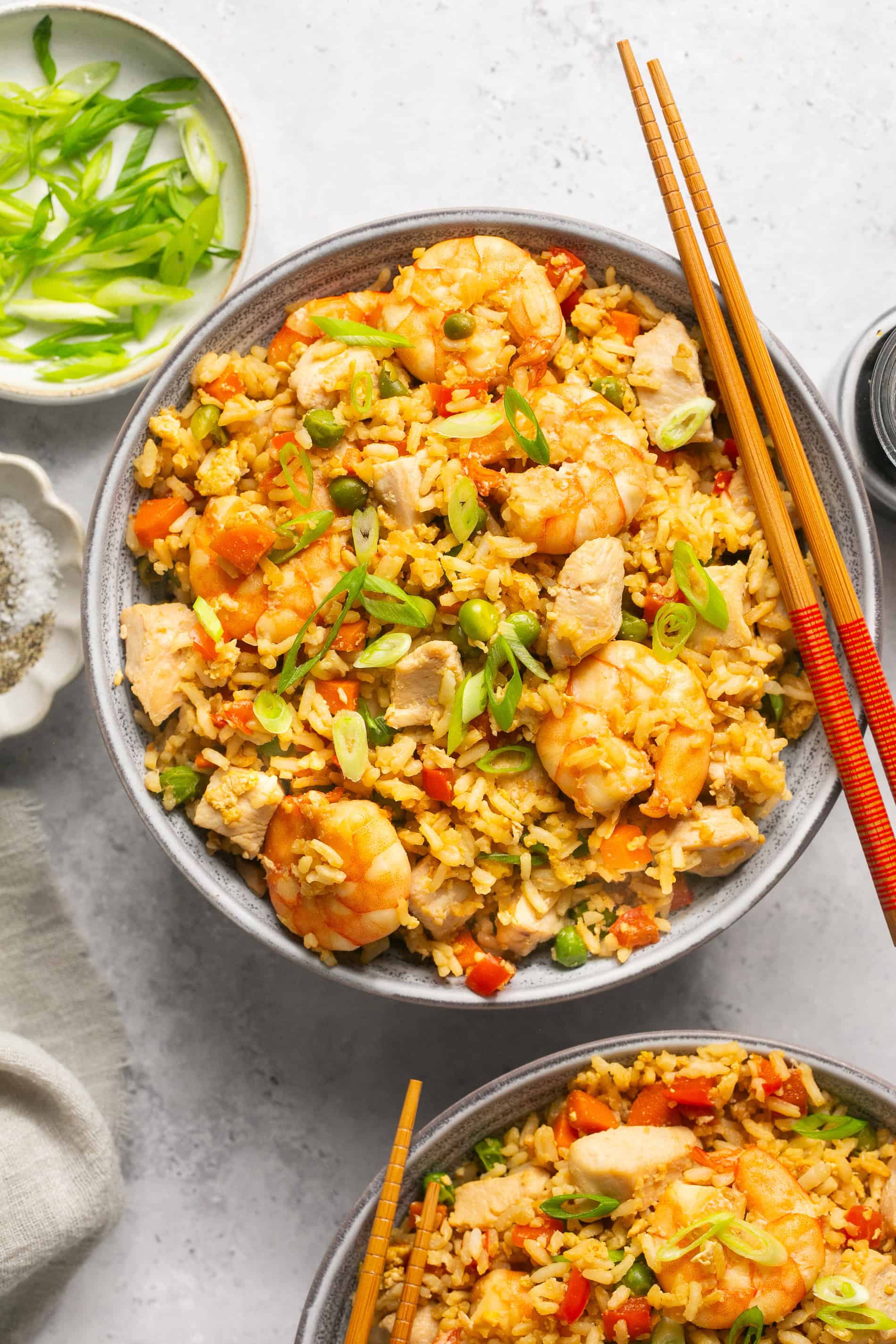 One Pan Shrimp and Chicken Fried Rice (high protein) - Oh Snap Macros