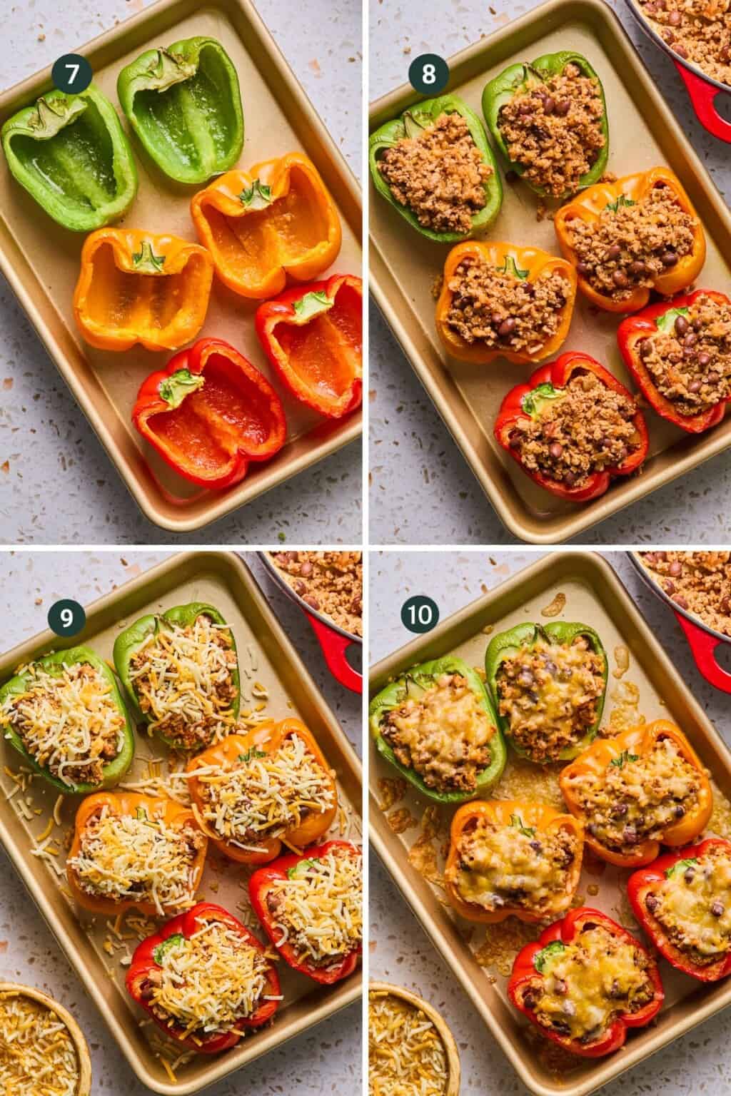 Cheesy Ground Turkey and Cauliflower Taco Stuffed Peppers - Oh Snap Macros